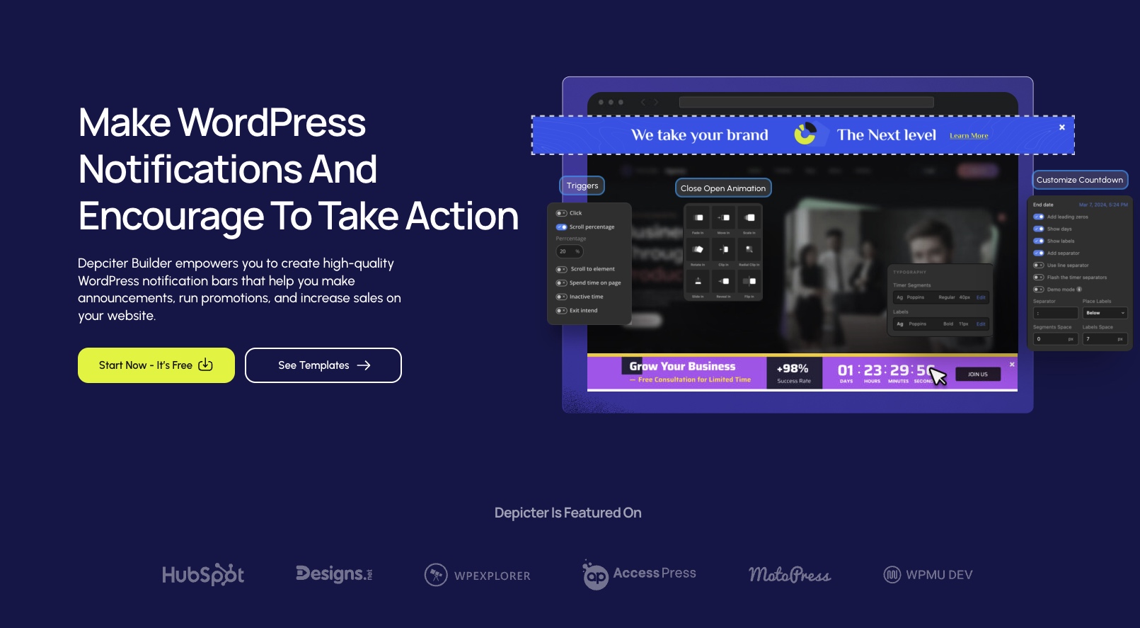 Depicter | Build WordPress Notification bar & banner, Code-Free!